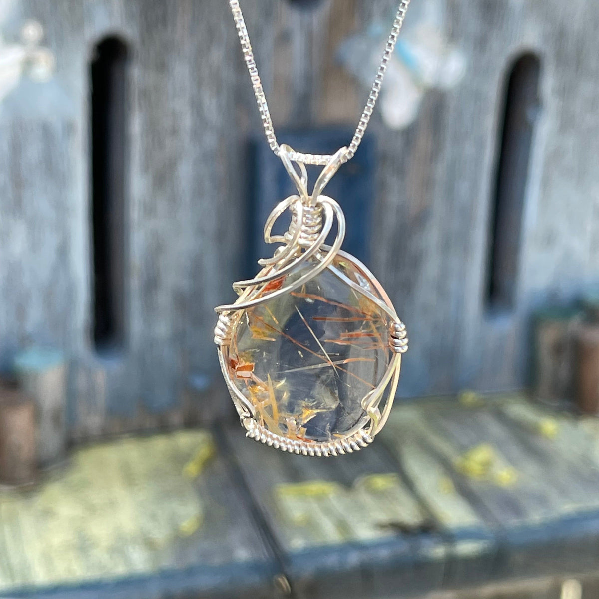 Strawberry Rutile Quartz Wire Wrapped Necklace - VAEL Designs